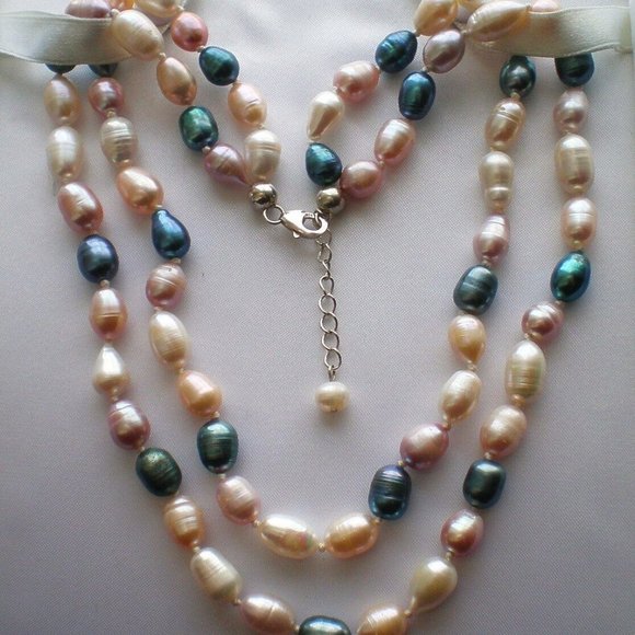 Jewelry | Multi Color Freshwater Pearl Double Strand Beaded Necklace Sterling Clasp 17 | Poshmark